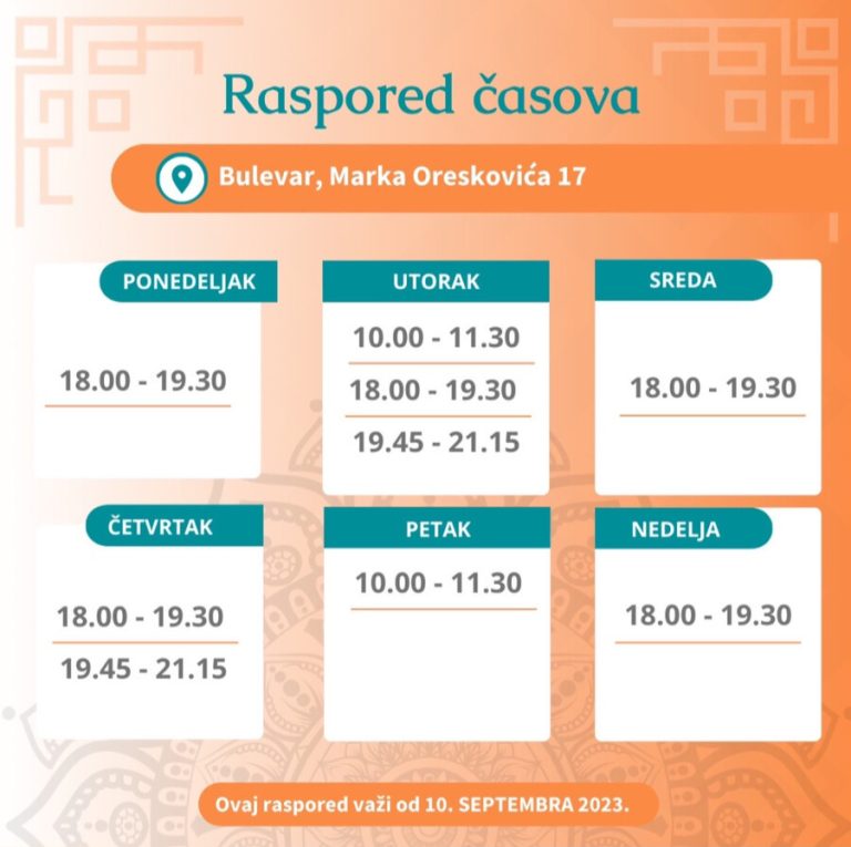 Raspored časova – AnaradoYoga